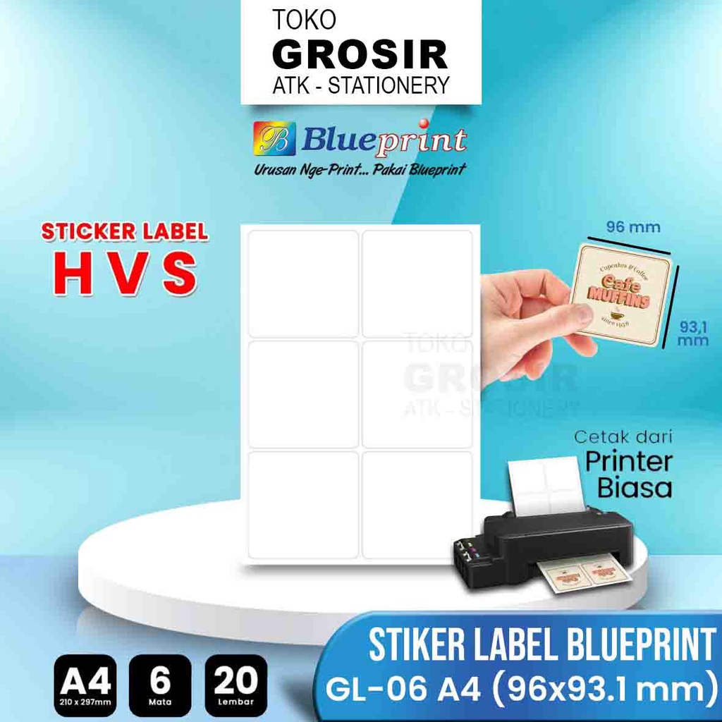 Jual Kertas Stiker Label HVS Doff A4 BLUEPRINT Uk 96 x 93,1 mm GL-06 ...