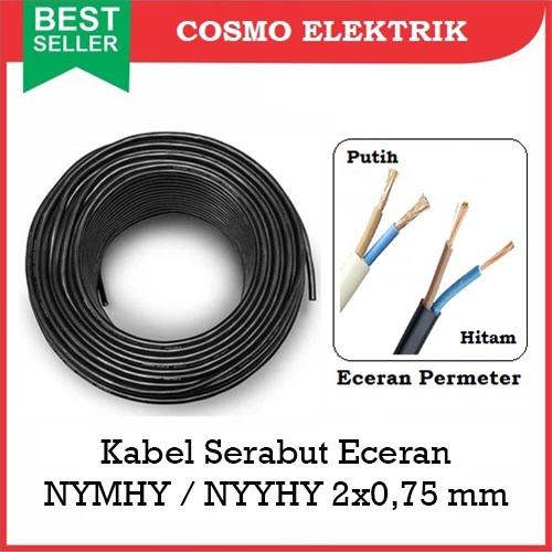 Jual Kabel Serabut MIKA NYMHY 2X0,75mm Putih / NYYHY 2X0,75 mm Hitam SNI LMK Eceran Meteran ...