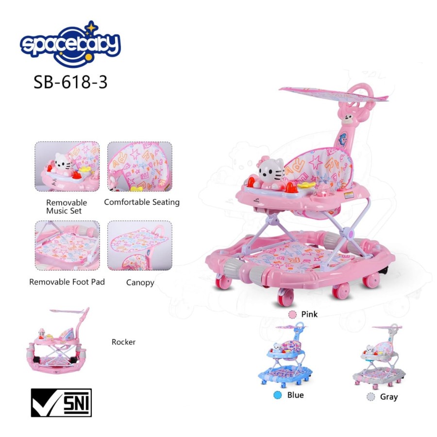 Jual (TERMURAH) Alat belajar jalan bayi balita spacebaby 618-3 hello kitty sanrio baby walker ...