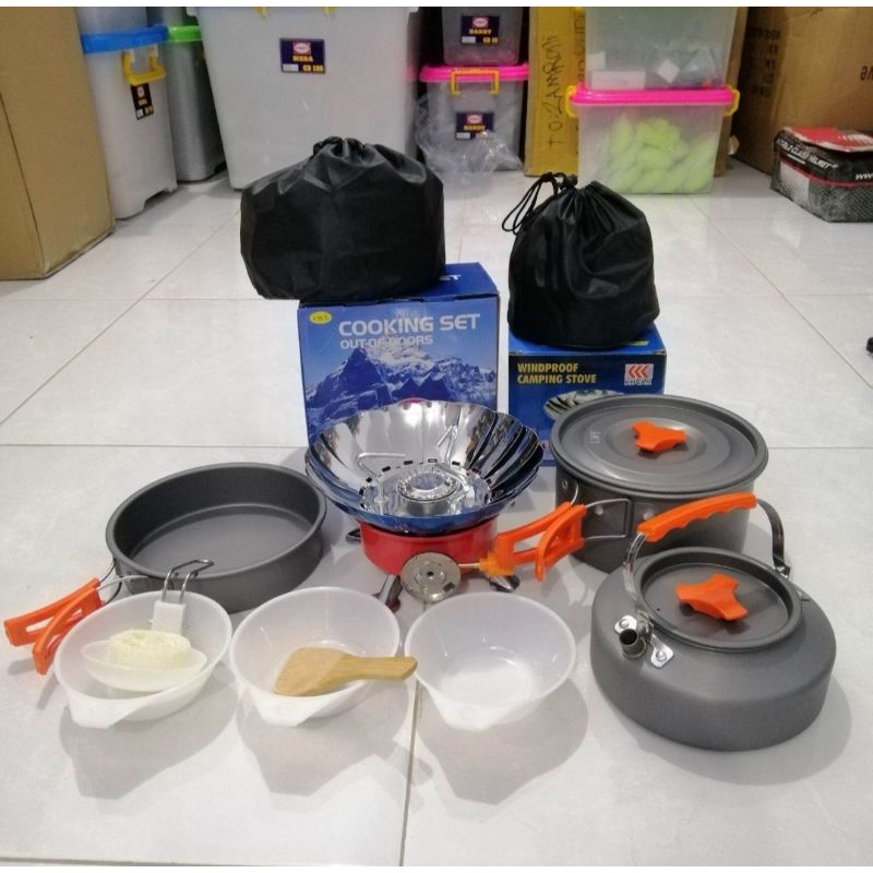 Jual Paket Hemat Alat Masak Camping Cooking Set DS 308 Plus Teko Dan ...