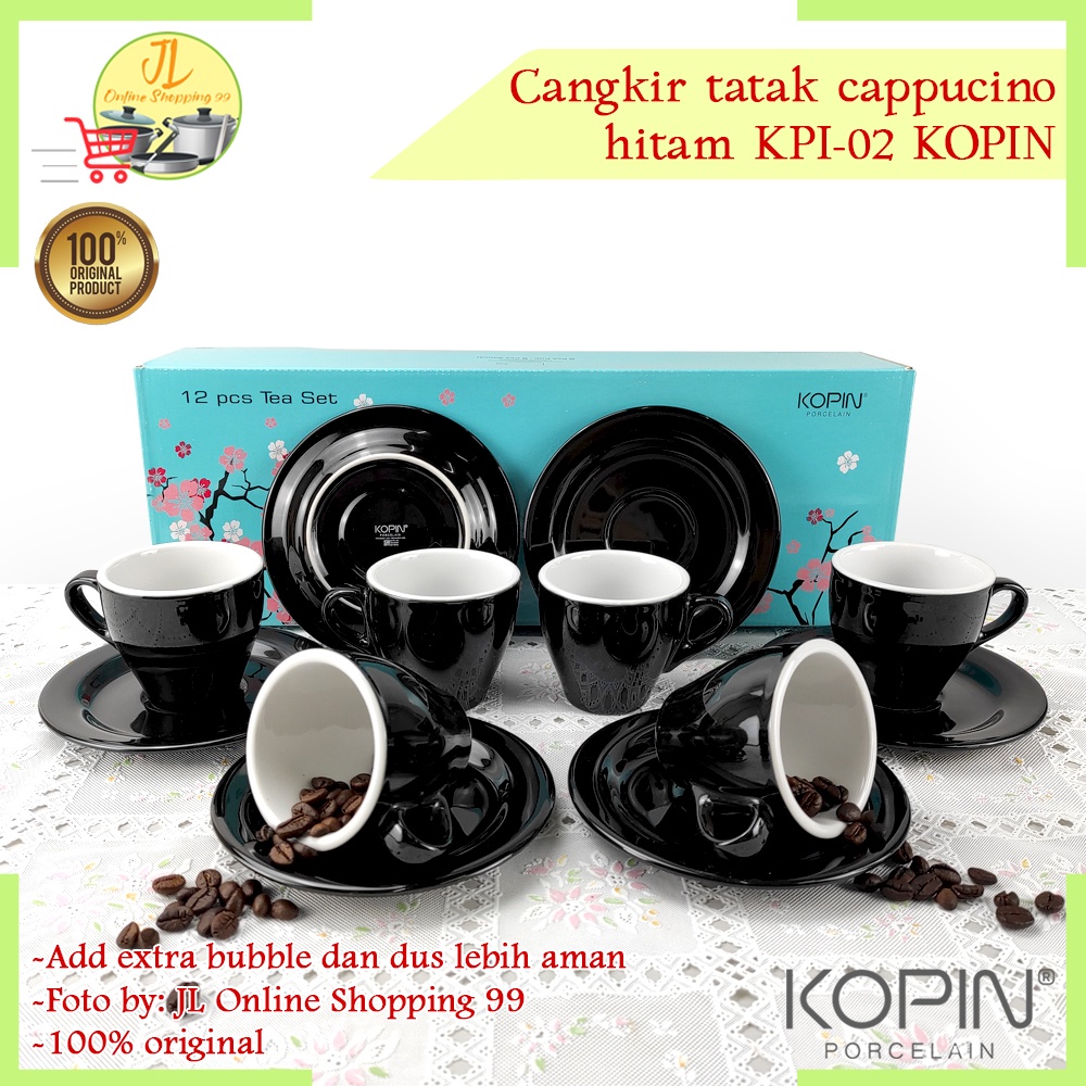 Jual KOPIN cangkir set 6 pasang hitam 180ml KPI-02 / coffee latte ...