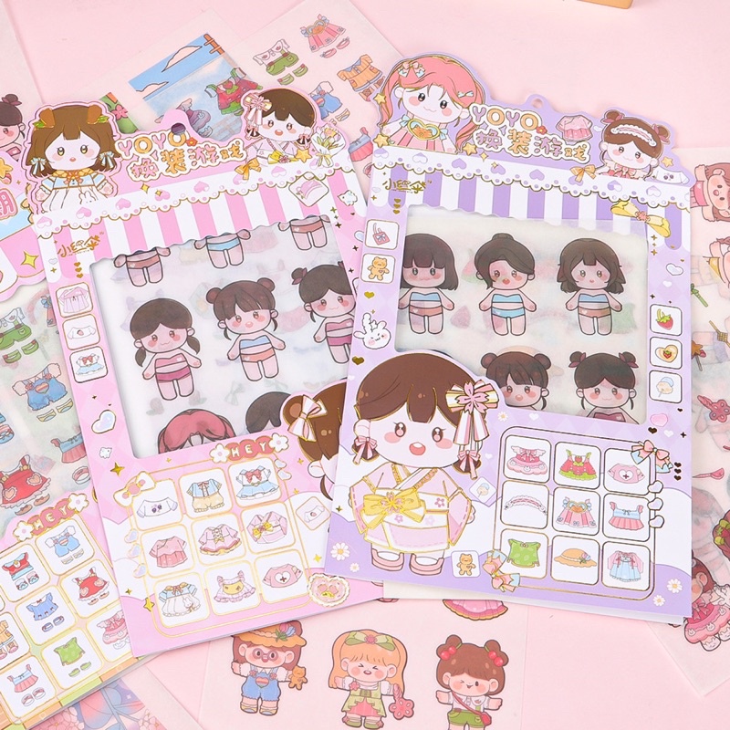 Jual Sticker aesthetic ganti baju / ganti busana set / sticker lucu ...