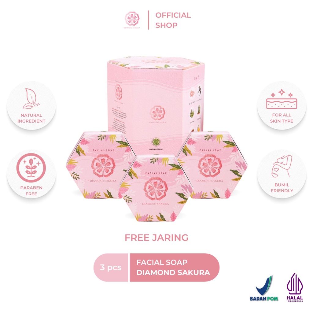 Jual [1 BOX ISI 3 PCS] Diamond Sakura - Soap Bar Sabun Wajah Glowing ...