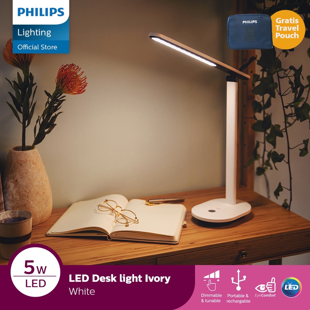 Jual Philips LED Desk Light Ivory - Rechargeable 5W White | Shopee ...