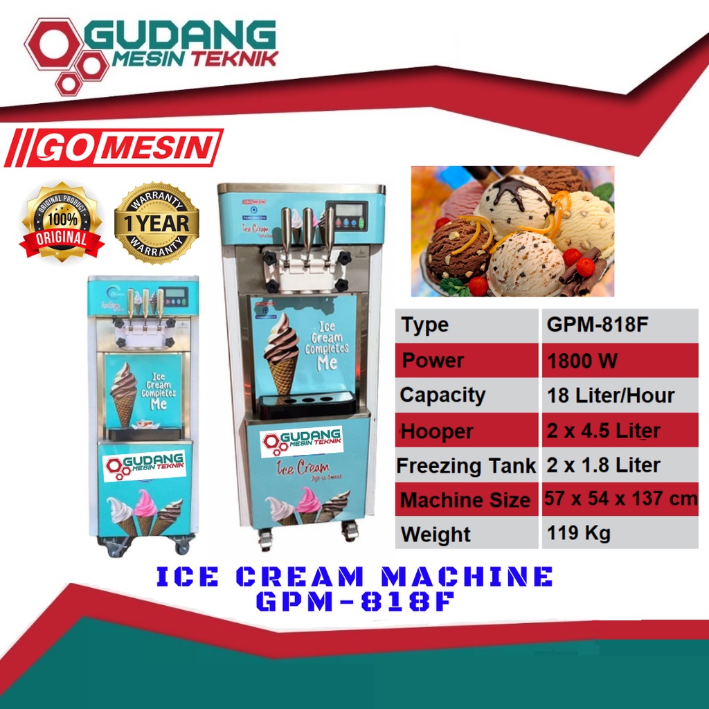 Jual Gomesin GPM-818F Soft Ice Cream Machine Mesin Pembuat Es Krim | Shopee Indonesia