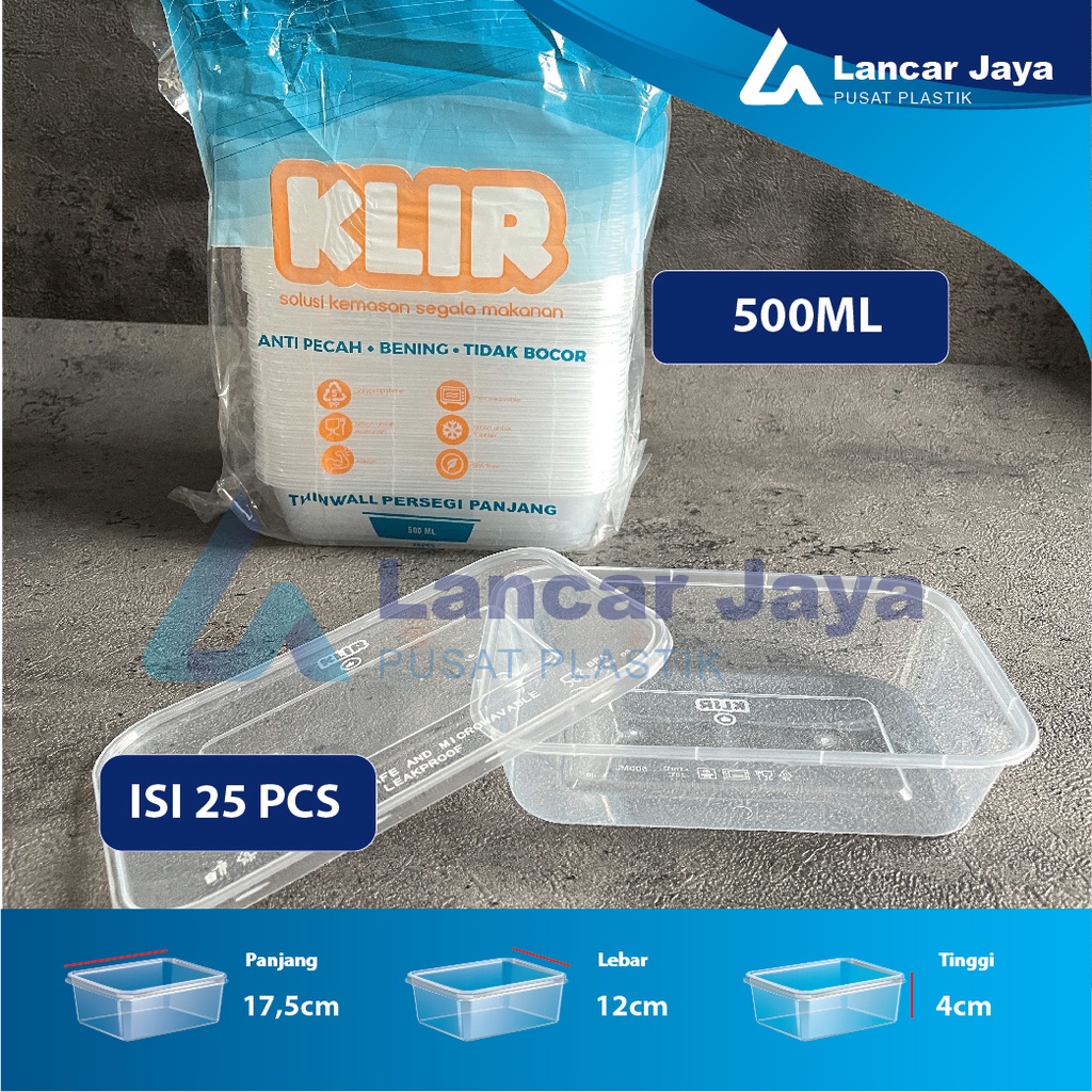 Jual Thinwall Klir Rectangle Persegi Panjang 500 Ml Kotak Makan Isi 25