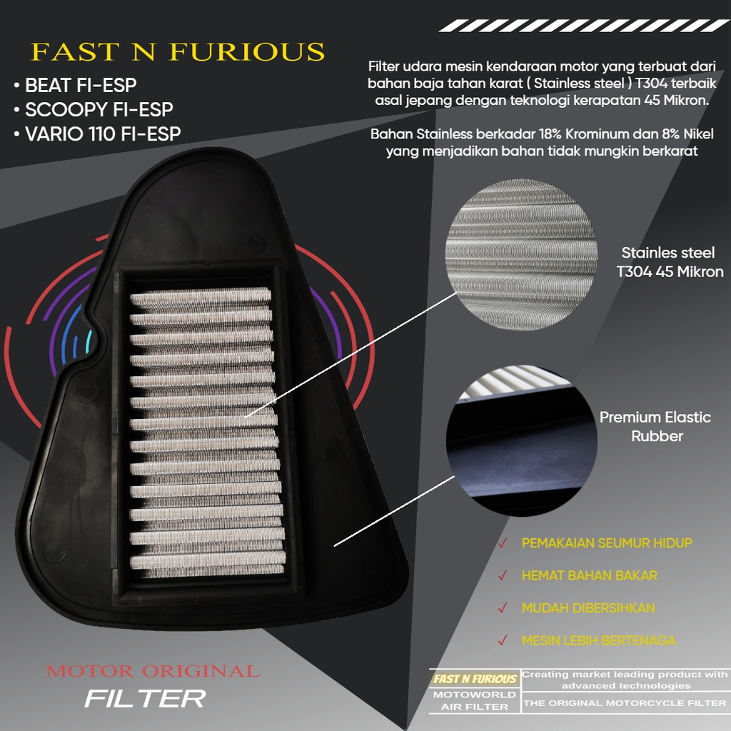Jual Filter Saringan Udara Stainless Beat Scoopy Vario110 FI ESP 2019 Original Fast N Furious ...
