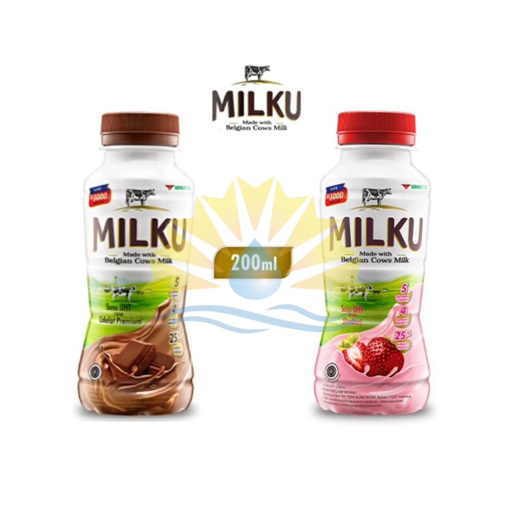 Jual MILKU Susu UHT Susu Siap Minum Coklat Premium/Stroberi 200 ML (12 Botol) | Shopee Indonesia