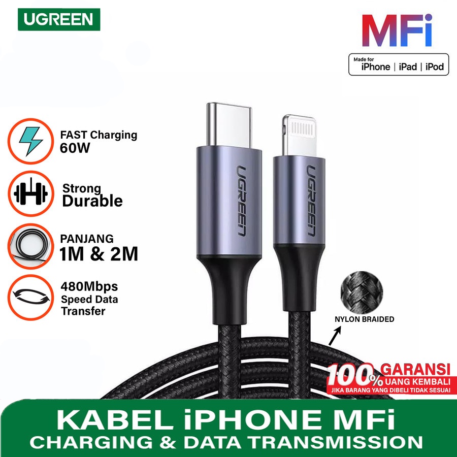 Jual Ugreen Cable USB C to Lightning Kabel iPhone Mfi Fast Charging PD Nylon Braided US304 ...