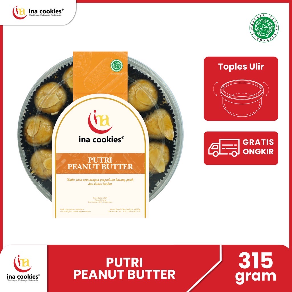 Jual Ina Cookies Kue Kering Premium Putri Peanut Butter Toples Reguler ...
