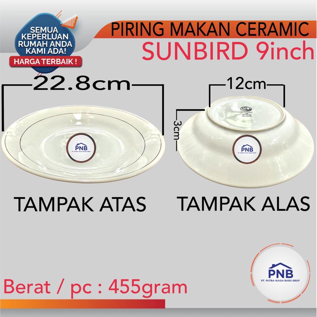 Jual PIRING MAKAN KERAMIK | PIRING LIS MAS 9" SUNBIRD (12 PCS) | Shopee ...