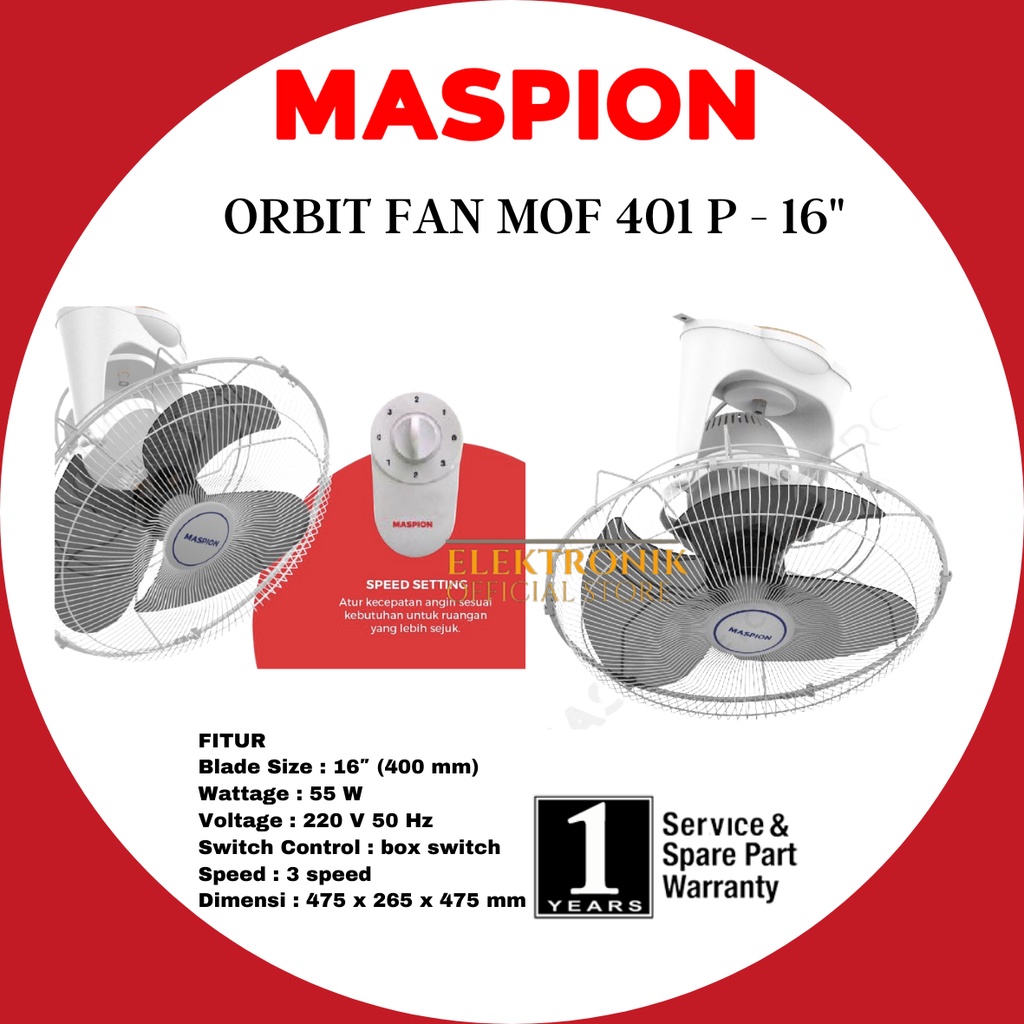 Jual MASPION KIPAS ANGIN ORBIT MOF 401 P 16inch/MOF401P/MOF-401P/KIPAS ANGIN PLAFON/16INCH/16 ...