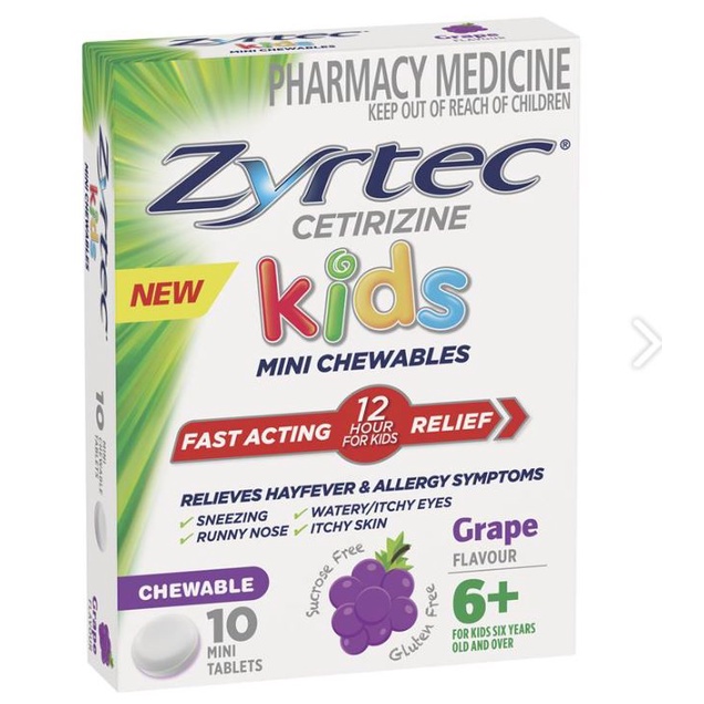 Jual Zyrtec Kids Chewable Grape 10 Tablets/Obat Alergi tablet usia 6thn ...
