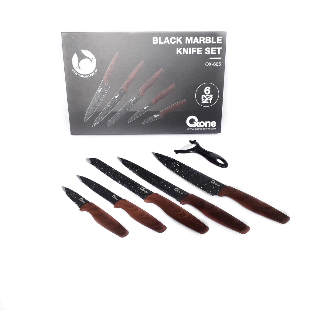 Jual Oxone OX-605 Pisau Dapur Black Marble Knife Set | Shopee Indonesia