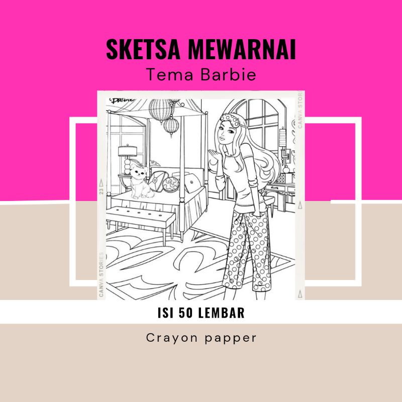 Jual Sketsa Mewarnai Tema Barbie Isi 50 Lembar - Penghilang Stres Dan ...