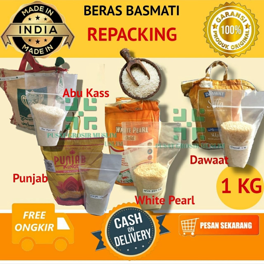Jual Beras Basmati 1kg 1 kg Premium Daawat, Abu Kass, White Pearl ...
