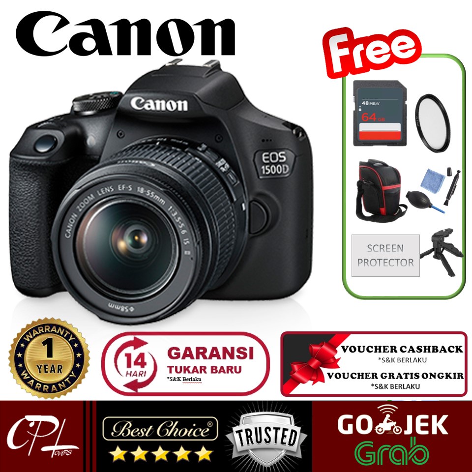 Jual Canon EOS 1500D Kit EF-S 18-55mm f/3.5-5.6 IS II DSLR Kamera - ORIGINAL | Shopee Indonesia