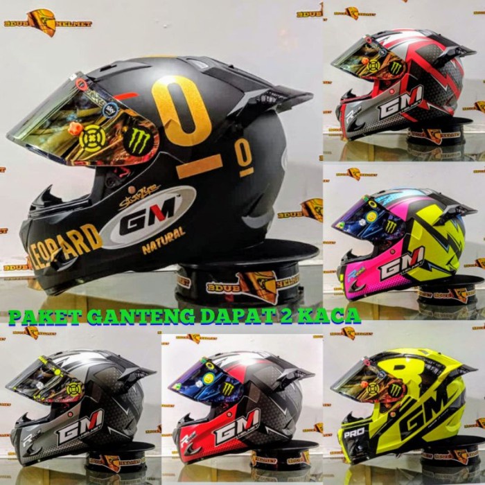 Jual Paket ganteng Helm GM RACE PRO helm GM full face black dof paket gante | Shopee Indonesia