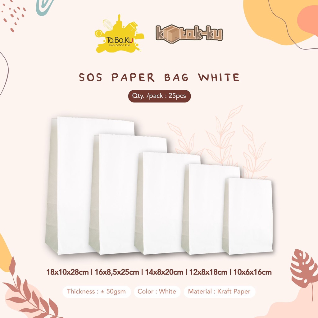 Jual Kotak-Ku SOS White / Brown Paper Bag (Pack isi 25pcs) | Shopee Indonesia