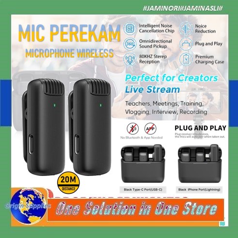 Jual Mikrofon Lavalier Nirkabel Microphone dengan Kotak Pengisian Daya ...