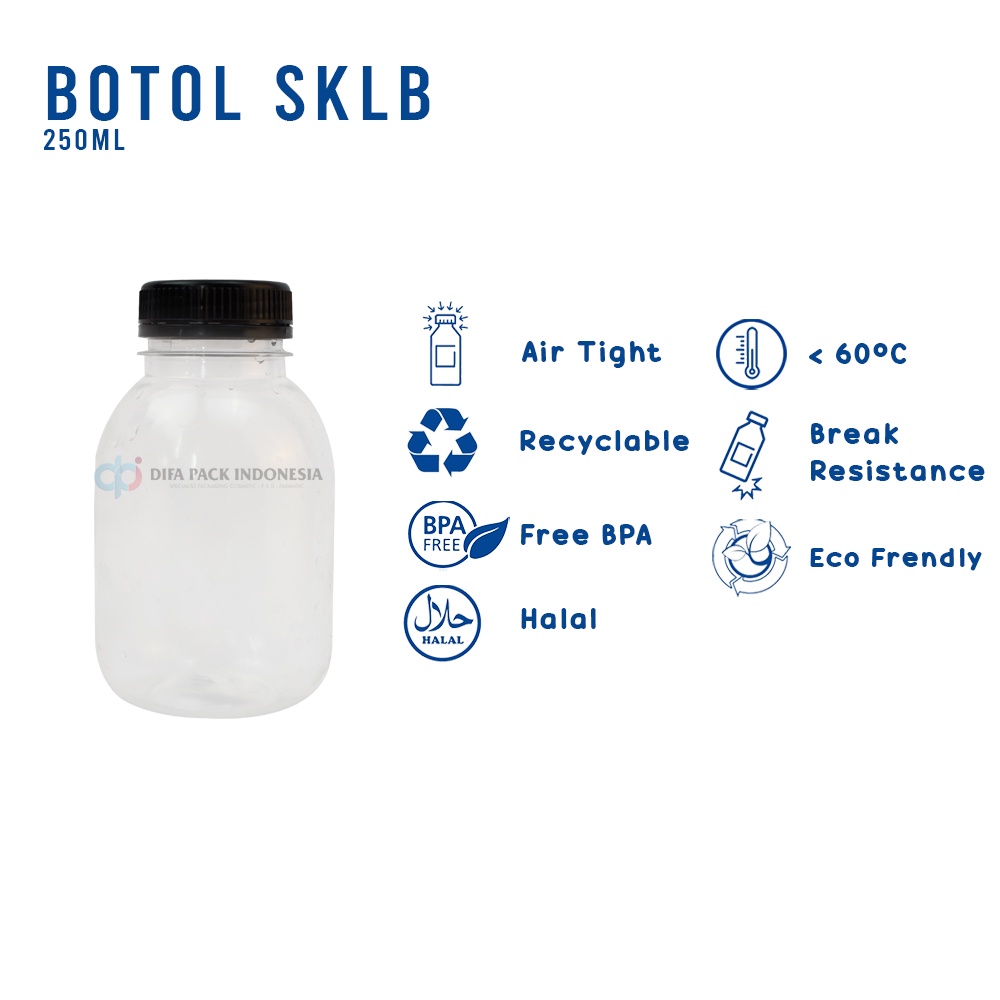 Jual Botol jus 250ml/Botol SKLB 250ml tutup hitam/botol minuman ...