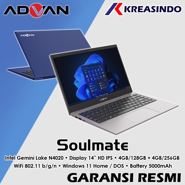 Jual ADVAN Laptop Soulmate Notebook Celeron N4020 14" RAM 4GB 128GB ...