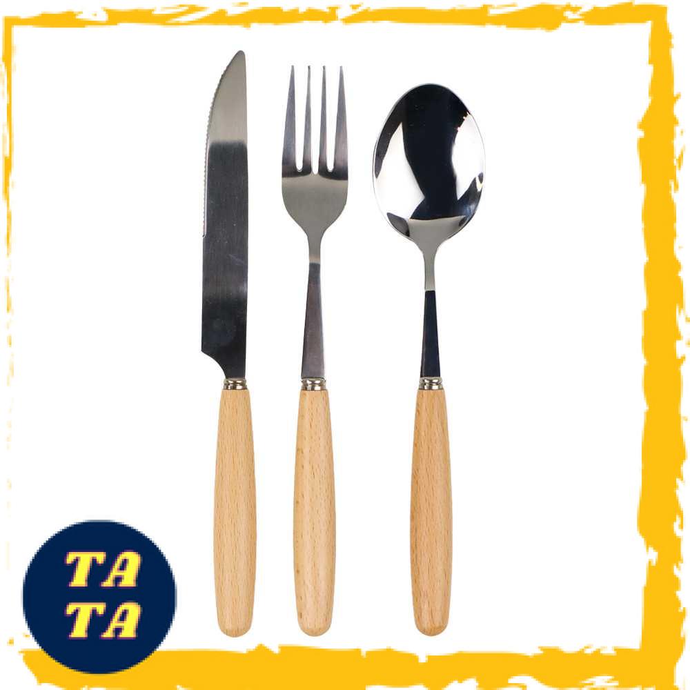 Jual BearPaw Set Perlengkapan Makan Sendok Garpu Pisau Wooden Handle 3 PCS | Shopee Indonesia