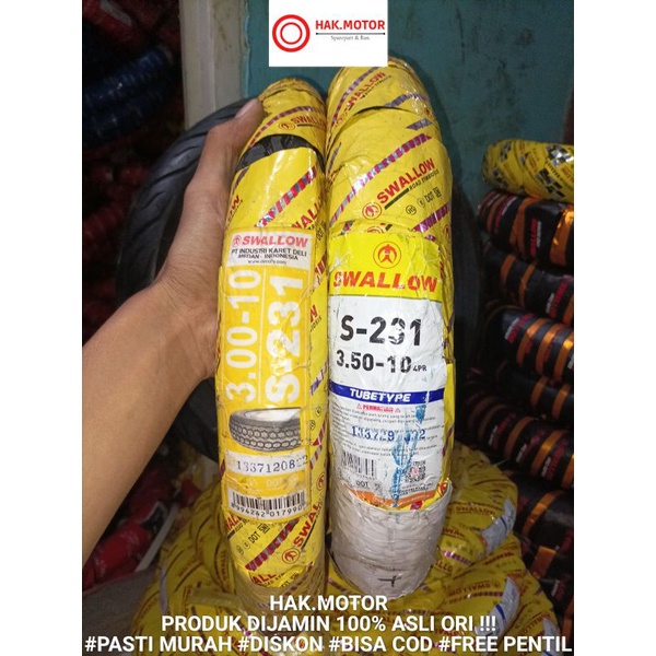 Jual SEPASANG BAN VESPA SWALLOW ring 10 ( 3.00-10 & 3.50-10 ) NON TUBLES , produk dijamin asli ...