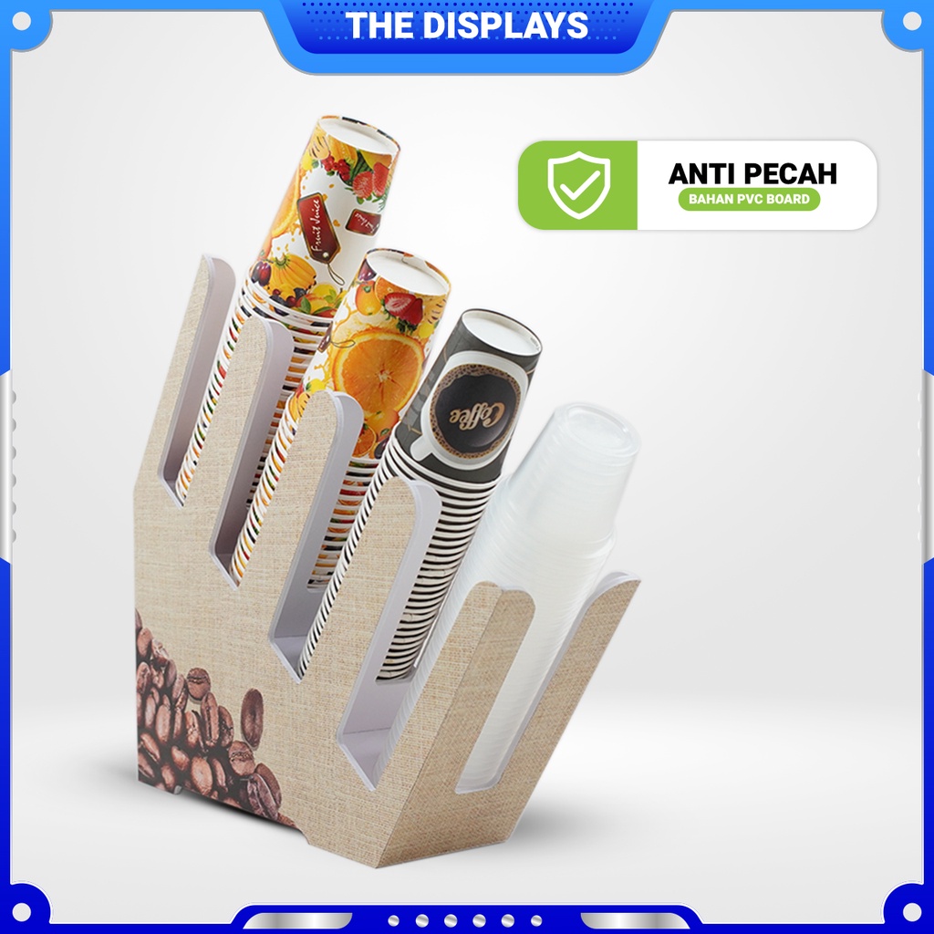 Jual Rak Paper Cup PVC Board / Organizer Paper Cup Coffee Cup 4 slot ...