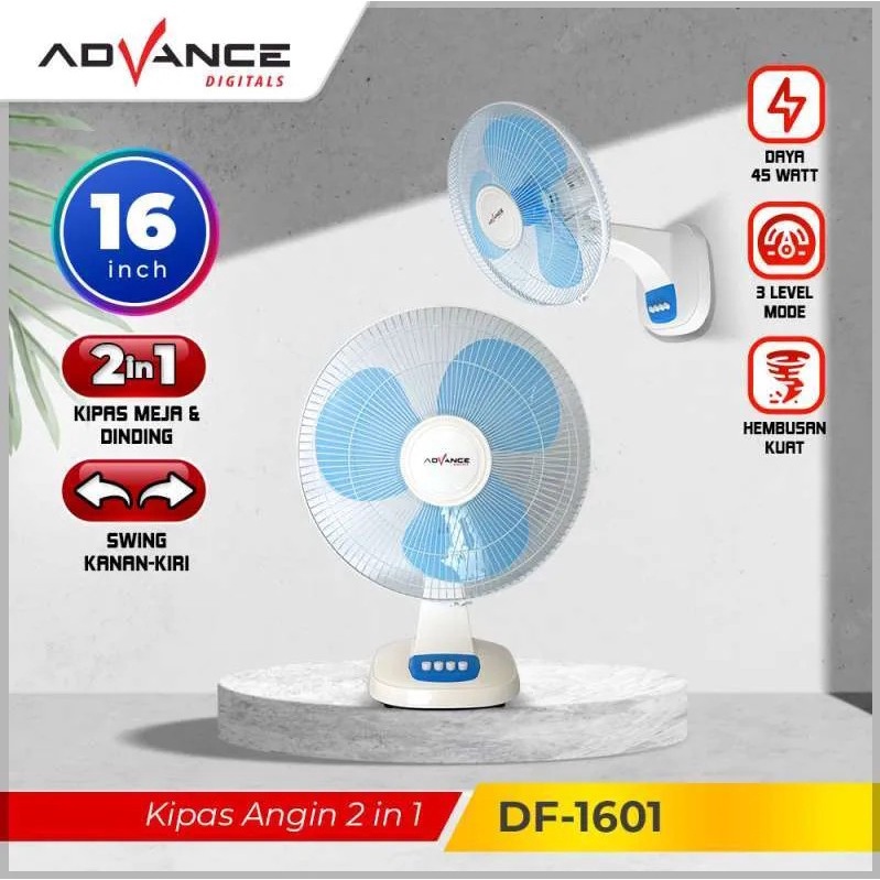 Jual Desk Fan ADVANCE DF-1601 16 inch Kipas Angin Meja Dinding 2in1 Wallfan | Shopee Indonesia