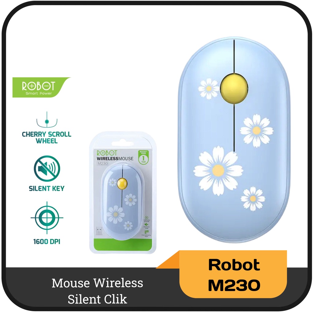 Jual Mouse Wireless Silent Klik Robot M230 Flower | Shopee Indonesia