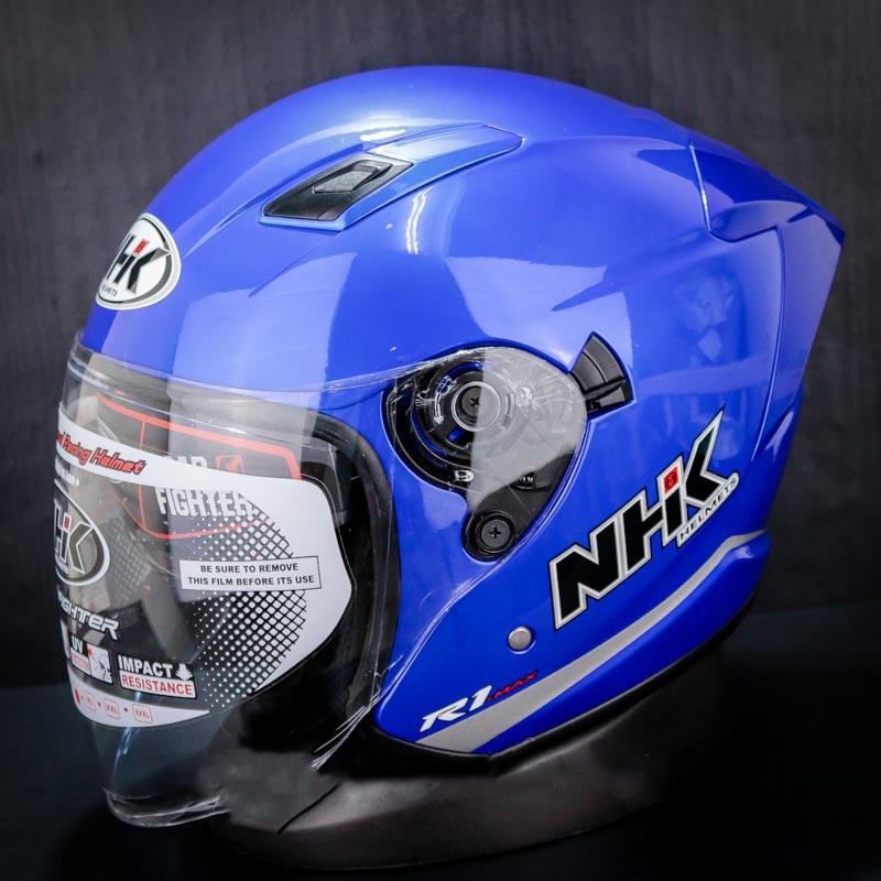 Jual HELM NHK R1 MAX SOLID CANDY BLUE GLOSSY - DOUBLE VISOR | Shopee ...