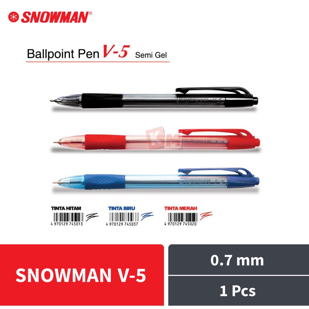 Jual Pulpen Ballpoint Pena Snowman V-5 0.7 mm Hitam / Biru / Merah ...