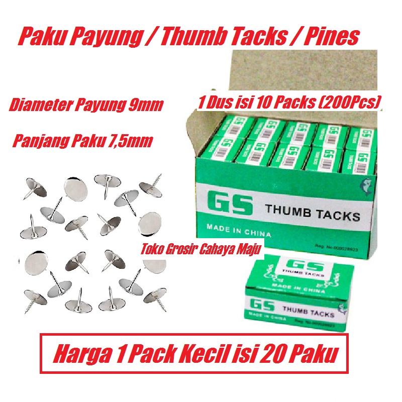 Jual Paku Payung / Thumb Tacks / Pines 1 Pack Kecil isi 20 Paku ...