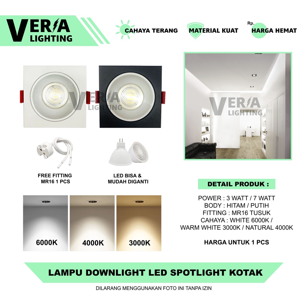 Jual Lampu Downlight Plafon 7 Watt 3 Watt MR16 Spotlight Sorot Spot LED | Shopee Indonesia