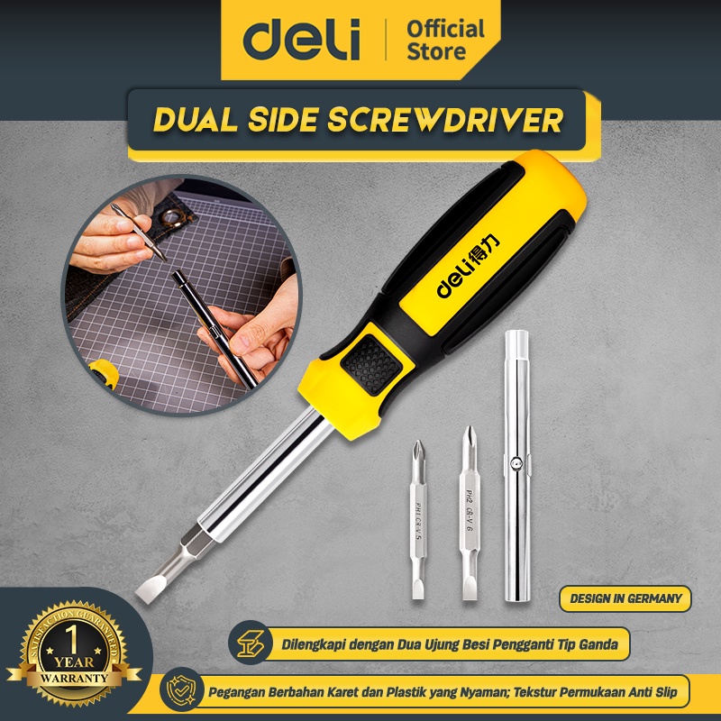Jual Deli Dual Side Screwdriver / Obeng Interchangable Ujung Dapat Di ...