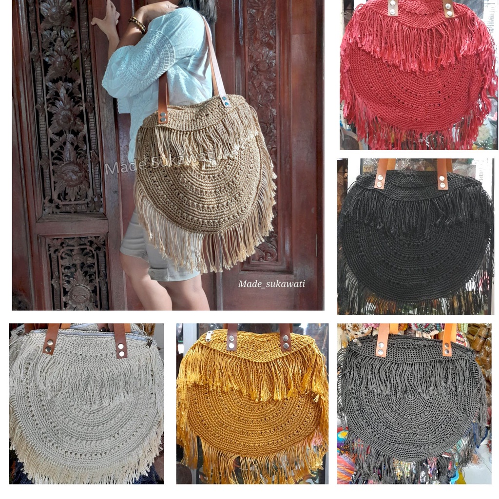 Jual Tas Jinjing Bahu rajut variasi Rumbai bali | Shopee Indonesia