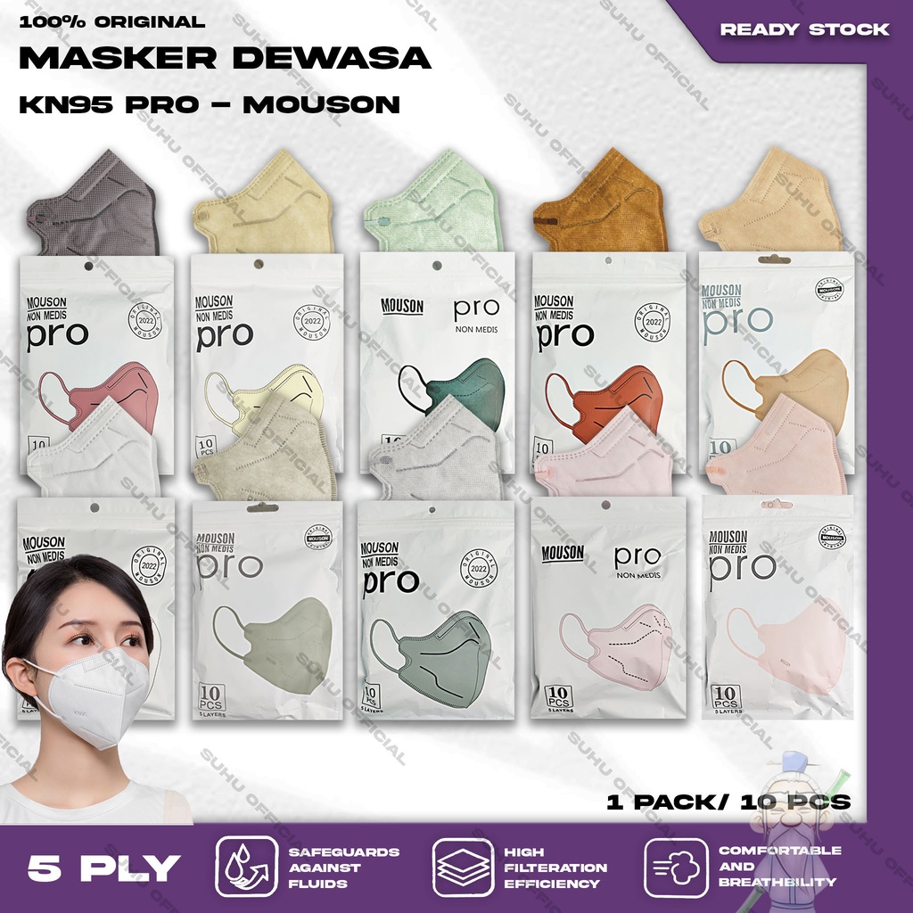 Jual Masker KN95 MOUSON 5Ply isi 10Pcs Putih Hitam Abu Warna KN 95 5 ...