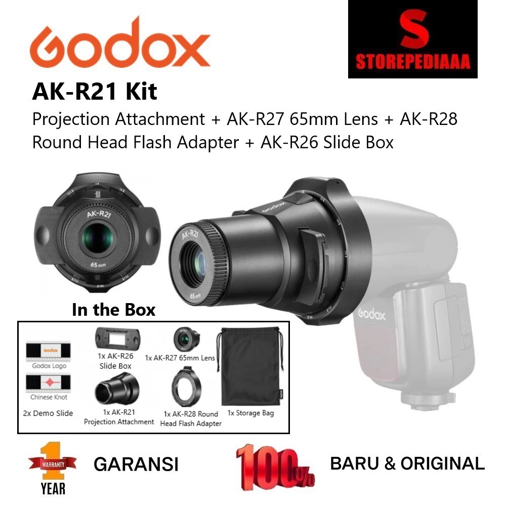 Jual Godox AK-R21 Projection Attachment + AK-R27 65mm Lens + AK-R28 Round Head Flash Adapter ...