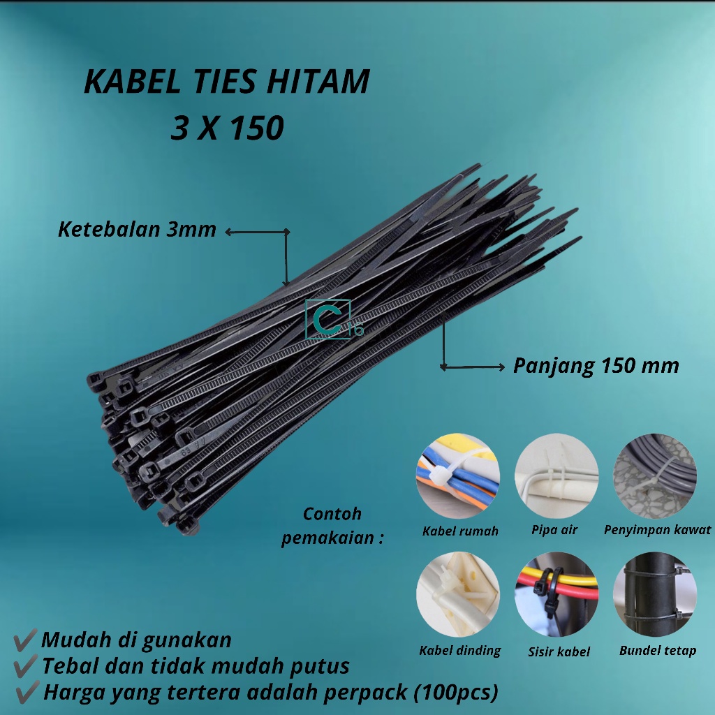 Jual Kabel Ties/Kabel Tis/Cable Tis Putih Hitam 10cm/ 15cm/ 20cm/ 25cm/ 30cm Harga 1pack isi ...
