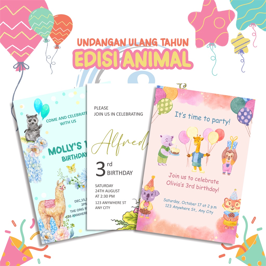 Jual [ BIRTHDAY INVITATION ] Undangan ulang tahun EDISI ANIMAL / Custom ...