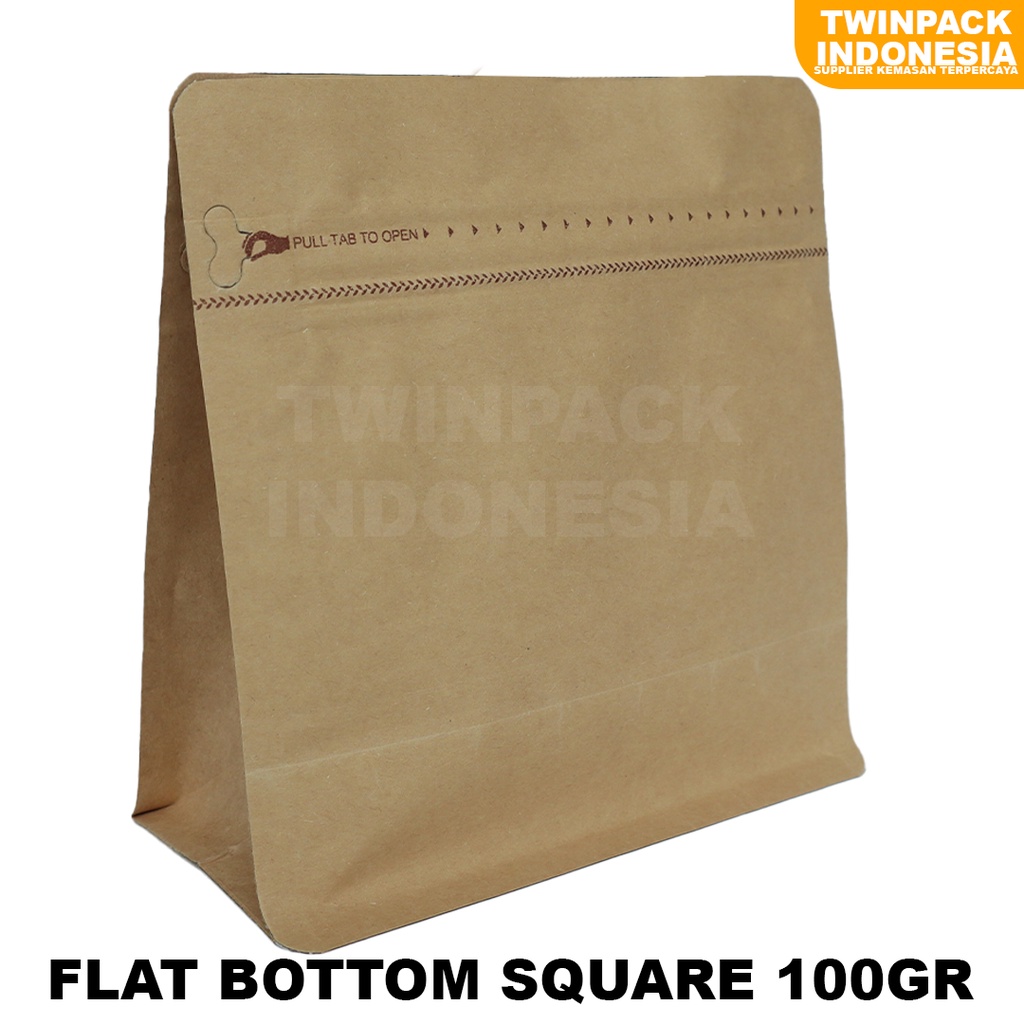 Jual Kemasan Kopi 100 Gram Ziplock Kraft Paper Flat Bottom Square Wide | Valve | Zipper ...
