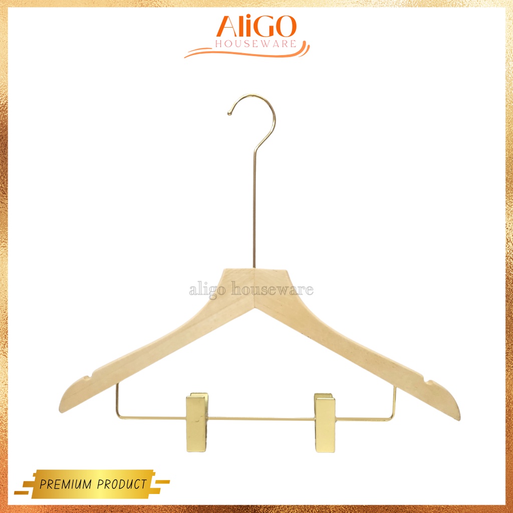 Jual ALIGO Hanger Kayu Luxury Hanger Jepit Rok Celana Import Premium ...