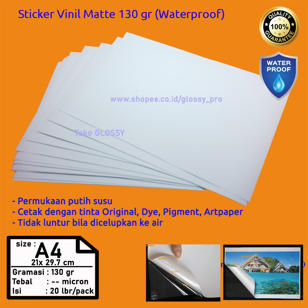 Jual STICKER VINYL MATTE A4 130 GSM / STIKER VINIL MATTE WATERPROOF ...
