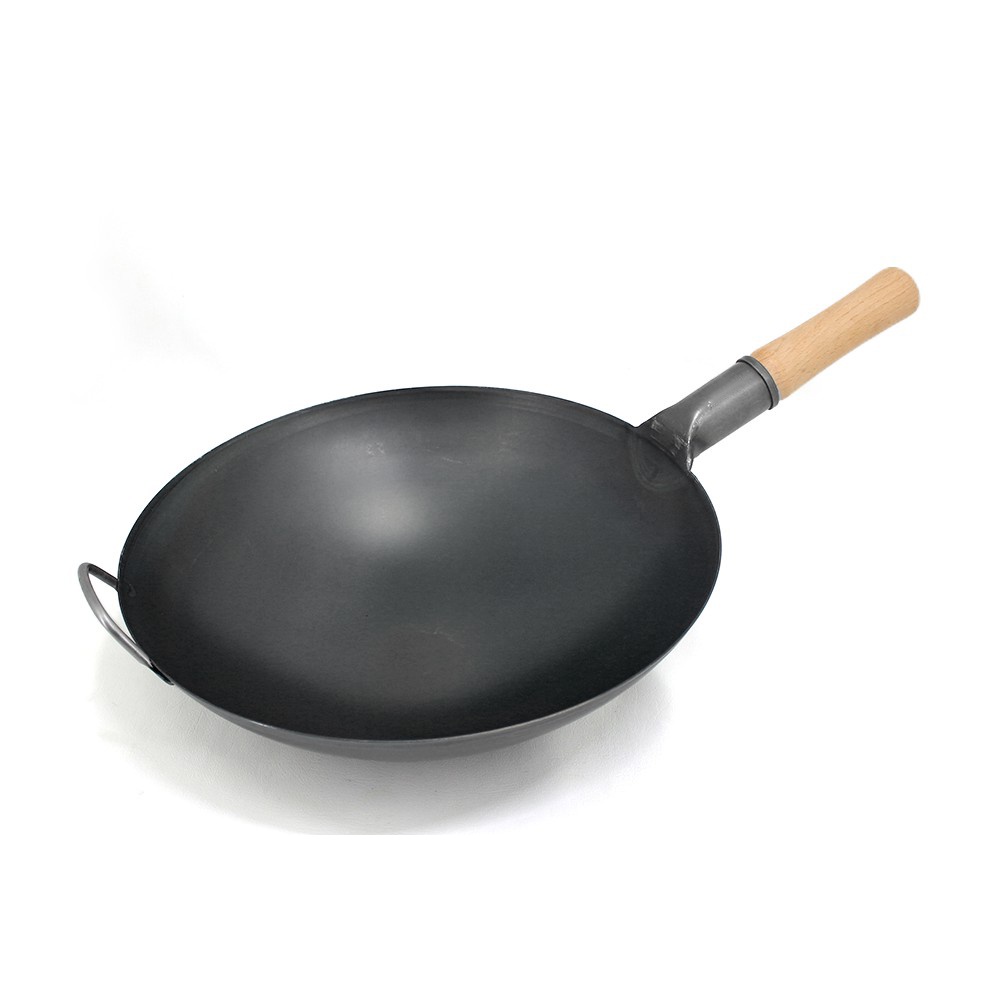 Jual Wajan Baja Hitam 32CM Gagang Kayu Tahan Panas Panci Penggorengan ...