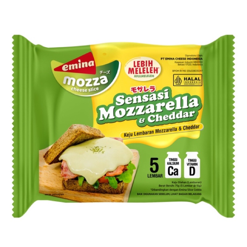 Jual Emina Slice Mozza Cheddar Cheese isi 5 x 15gr Keju Mozzarella ...