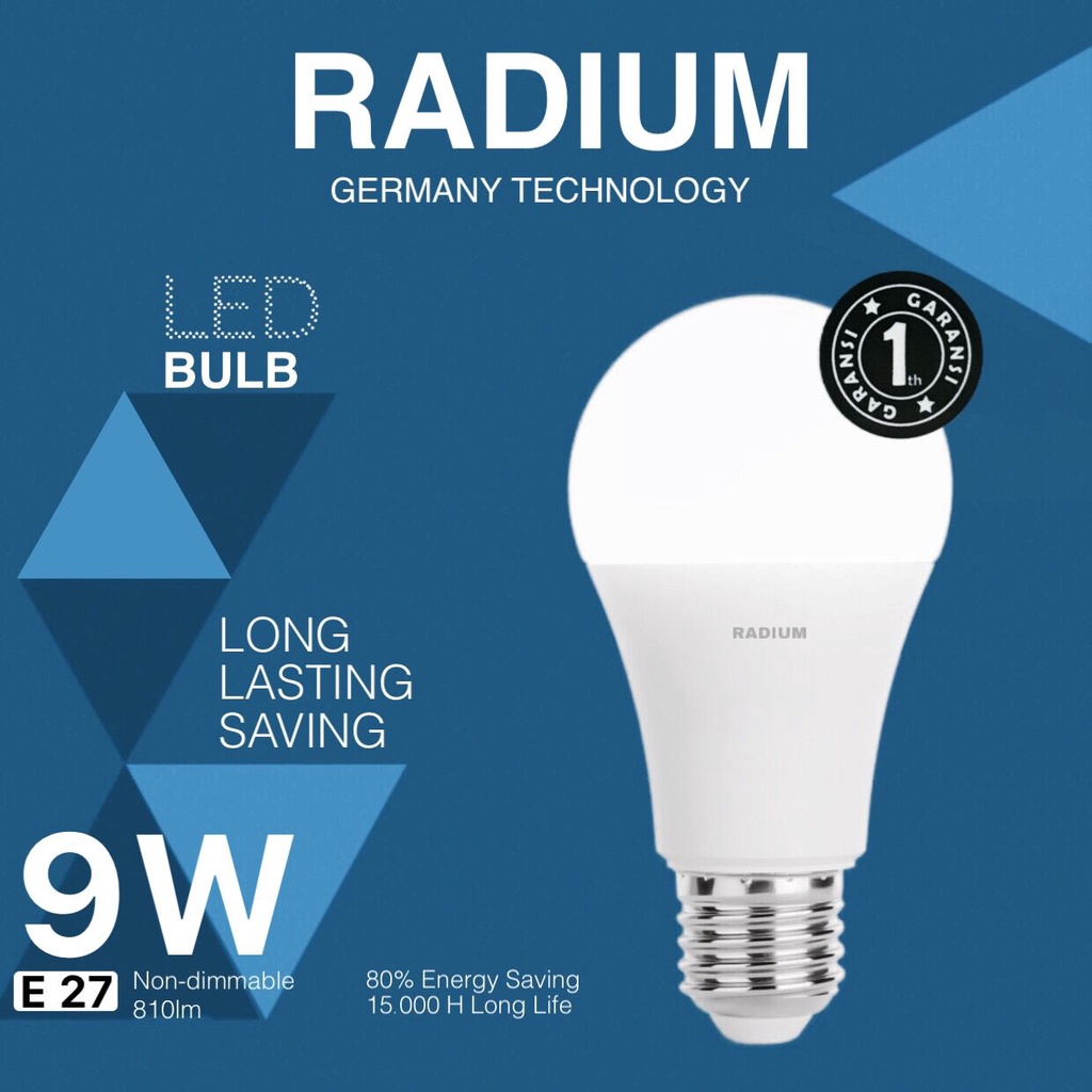 Jual LAMPU LED BULB 9W/865K (PUTIH) RADIUM GERMANY TECHNOLOGY | Shopee ...