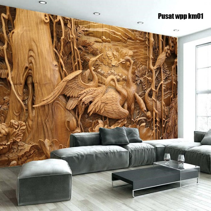 Jual WALLPAPER DINDING UKIRAN 3D PATUNG MURAL BURUNG MERAK | Shopee ...