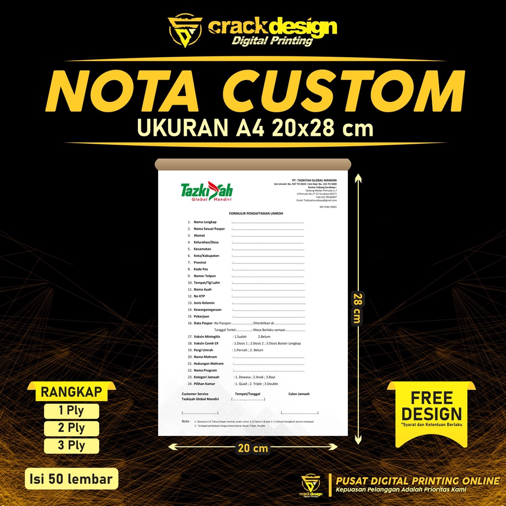 Jual CETAK NOTA UKURAN FOLIO/A4 GROSIR CUSTOM TOKO / NOTA OLSHOP / NOTA ...
