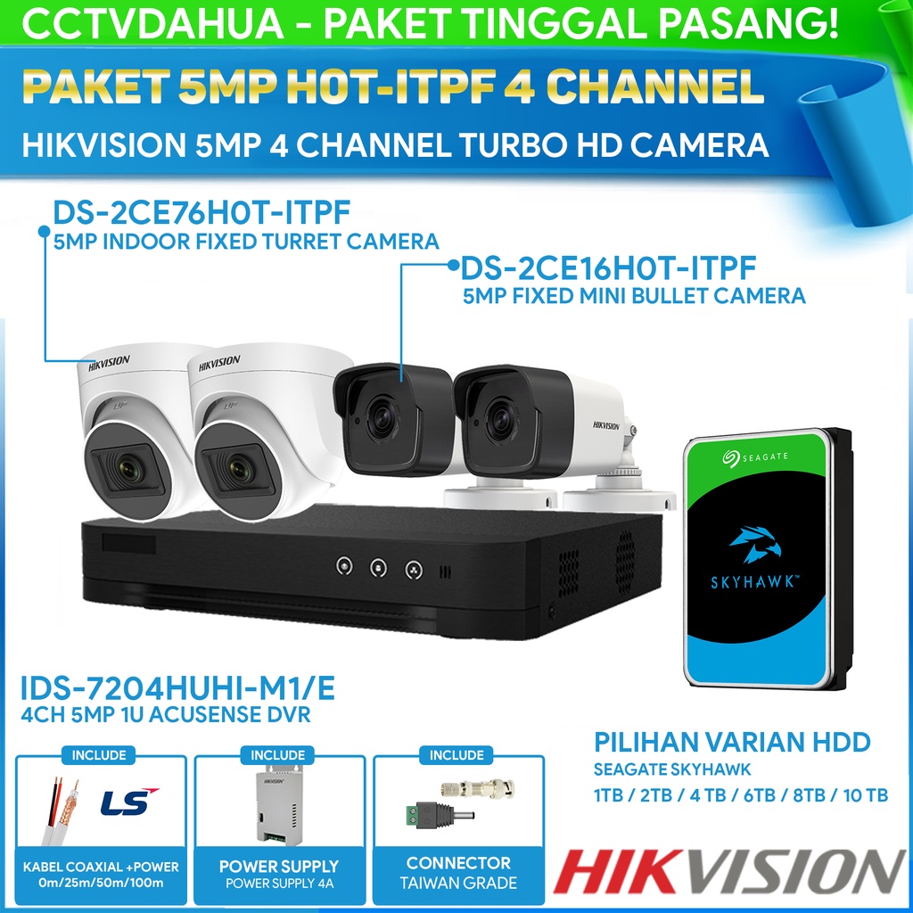 Jual PAKET CCTV HIKVISION 4CH 5MP 4 KAMERA SUPER HD HIKVISION SIAP ...